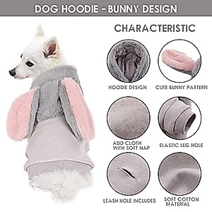 ROZKITCH Plush Dog Hoodie for Small Medium Dog Boy Girl, Carton Rabbit Bunny Style Soft Pet Costume Sweater Coat for Spring/Autumn/Winter Cold Weather Puppy Halloween Christmas Outfit with Leash Hole