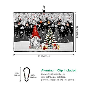 Golf Towel Christmas Gnome Pine Needle Xmas Tree Gift,Waffle Pattern Microfiber Club Cleaner Golf Towels with Carabiner Clip for Women Men Dad,Winter Snow Golf Towel for Golf Bags Accessories,24x16in