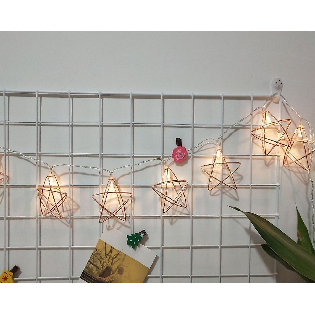 AMZSTAR 3M 20LED Rose Golden Metal String Lights, Geometric Lights Diamond Battery Powered Fairy Lights Indoor Decorative Lights for Home Bedroom Garden Wedding Party (Star)