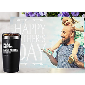 momocici Papa Knows Everything 20 OZ Tumbler.Dad Gifts from Daughter,Son,Wife.Birthday Gifts,Christmas Gifts for New Dad,Father,Husband,Men Travel Mug(Black)