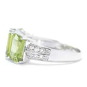 Pinctore Sterling Silver Emerald Cut Peridot & White Topaz Ring
