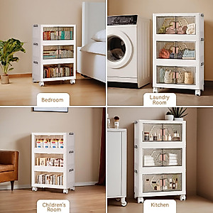 CHEERSONIC 3 Pack 11 Gallon Plastic Storage Bins with Lids, Collapsible Storage Bins with Wheels, Folding Storage Box with Doors for Closet Organizer