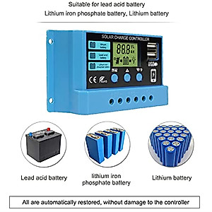 Peidesi PWM 30A Solar Charge Controller 12V 24V PV Regulator for Lifepo4 Lithium Gel Lead Acid for 100W 200W 300W Solar Panel LCD Display Dual USB 5V Output PDS-12V30A-CON