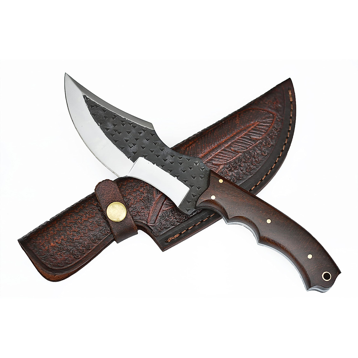 ALZAFASH Tracker Knife with Sheath, Handmade Hunting Knife, Full Tang Camping Knife with Wooden Handle, Hand-forged Steel Blade Knife, Survival Knife