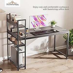 Desk Computer Desk with Shelves, Home Office Desks Table 55 Inch PC Desk Bedroom Desk Work Desk Study Desk Wood Desk with Storage Removable Middle Shelf for Dorm, Student, Gaming