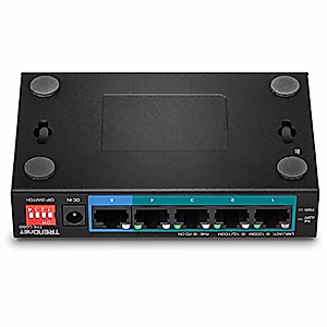 TRENDnet 5-Port Gigabit Long Range PoE+ Switch, 4 x Gigabit PoE+ Ports, 1 x Gigabit Port, 32W PoE Budget, 10Gbps Switching Capacity, Extends PoE+ 200m (656 ft), Lifetime Protection, Black, TPE-LG50