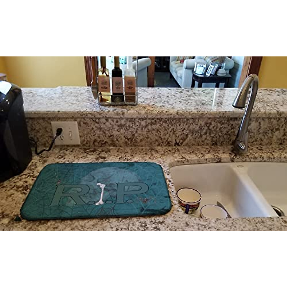 Caroline's Treasures SB3004DDM RIP Rest in Peace with spider web Halloween Dish Drying Mat Absorbent Dish Drying Mat Pad for Kitchen Counter Dish Drainer Mat for Countertop, 14 x 21", Multicolor