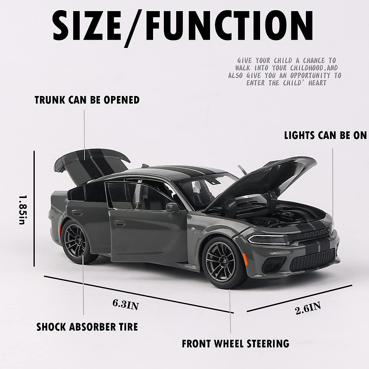 JIAYEMODEL Speed & Furious 1:32 Diecast Toy Car Model for Charger SRT Muscle Cars,Steering Suspension,Mini Vehicles Toys for Kids,Boyfriend Gift（Grey）