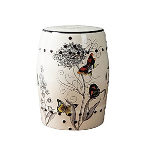 ANNESA Outdoor Butterfly Flower Ceramic Drum Stool, Garden Decoration Stool, Household Stool, Portable Table, Living Room Decoration, Used in Various Indoor and Outdoor Occasions