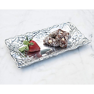 Arthur Court Metal Bread Serving Tray Grape Pattern Sand Casted in Aluminum with Artisan Quality Hand Polished Design Tarnish-Free 6 inch x 12 inch