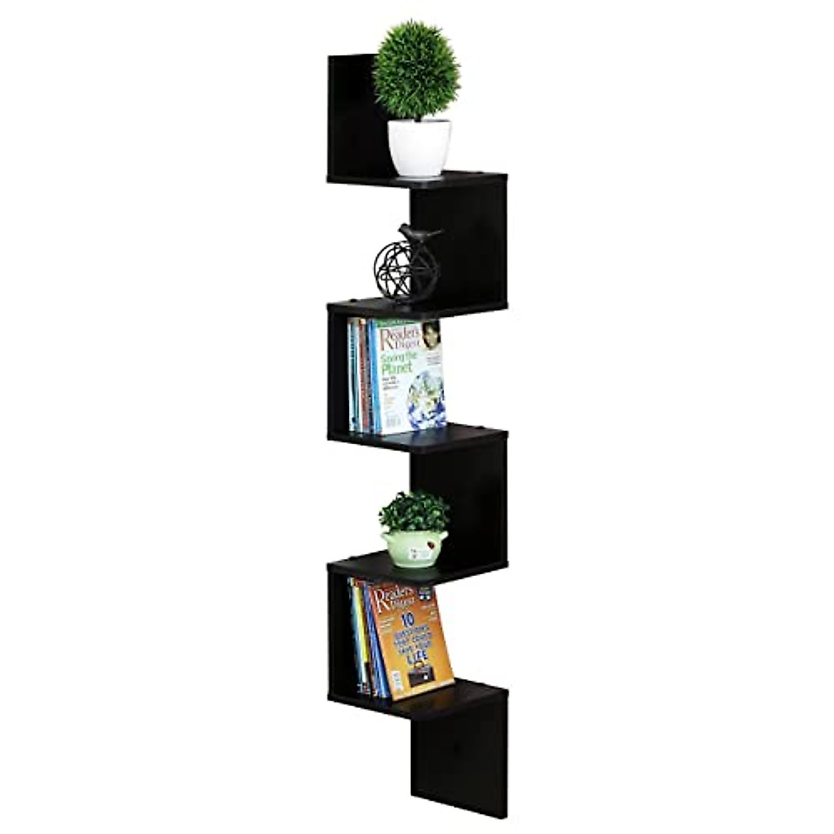 Furinno Rossi Wall Mount Floating Corner Shelf, 5-Tier Square , Espresso
