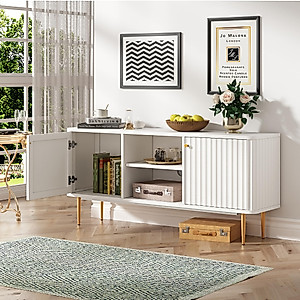 ARTPOWER 55” Fluted TV Stand, Mid Century Modern TV Stand for 55/60/65 inch TV, Entertainment Center with Storage, Television Stands, TV Console, Media Console for Living Room, Bedroom