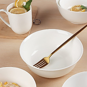 Gang Rinpoche Cereal Bowl Sets, 20OZ Bone China Bowl of 4pcs, White Lightweight Porcelain Dinnersets, Snack Plate for Kitchen, Dishwasher & Microwave Safe (Moonlight)