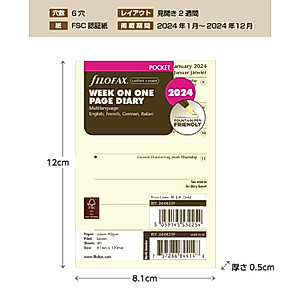 Filofax Pocket week per page 4 language cotton cream 2024 diary
