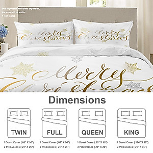 BaoNews Golden Christmas Merry Christmas Duvet Cover Set King Size,3 Pieces Silver Gray Snowflake Bedding Set Hotel Quality 100% Cotton Comforter Cover Set with 2 Pillowcases(No Filler)