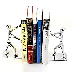 Decorative bookends Creative Office Supplies Stationery Stainless Steel Kung Fu Man Bookends 1 Pair Humanoid Book Bookshelf Non-Skid Bookends Stand bookends