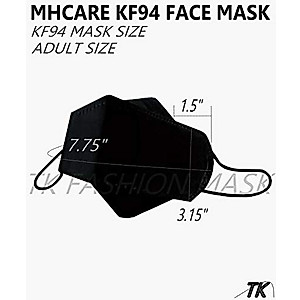 [10 Pack] Black Disposable KF-94 Face Mask, Individual Pack, made in Korea, Disposable, Nose Mouth Covering Dust Face Mask, Adjustable Strap, Unisex Adult, 3D Ergonomic Design