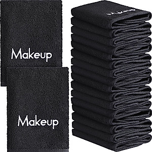 Chumia 18 Pcs Makeup Remover Towels 13 x 13 Face Cotton Washcloths with Makeup Embroidery Black Facial Reusable Makeup Remover Cloth Soft Cleansing Makeup Washcloths Holiday Gift for Women