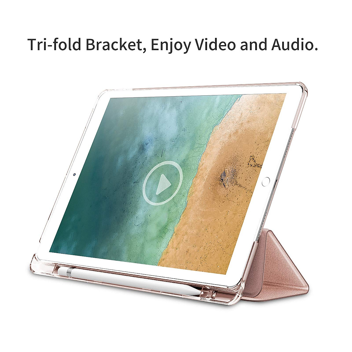 INFILAND Case Compatible with iPad Air 3rd Generation 2019 / iPad Pro 10.5 2017, Translucent Frosted Back Smart Cover Case with Pencil Holder,Rose Gold