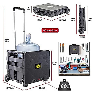 dbest products Quik Cart Sport Collapsible Rolling Crate on Wheels for Teachers Tote Basket 80 lbs Capacity, Made from Heavy Duty Plastic Used as a Seat, Black