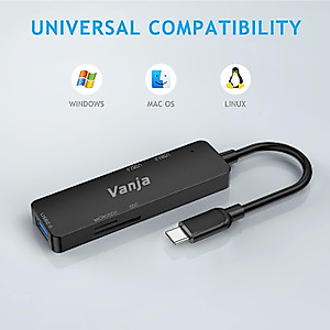 Vanja 2 in 1 USB 3.0 SD Card Reader Camera SD Card Adapter for SD, SDXC, SDHC, MMC, RS-MMC, Micro SD, Micro SDXC, Micro SDHC and UHS-I Cards (Black USB C 3.0)