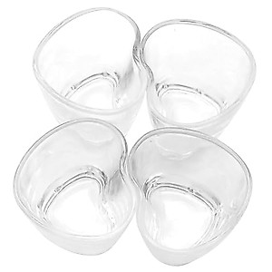 Heart Soju Shot Glasses Set Set of 4 and Silicone Rubber Bottle Caps 4Pcs 1.7 oz, Korean Soju, Whiskey, Tequila, Vodka, Espressos, Desserts, Party Decorations, Clear Glass (Heart)