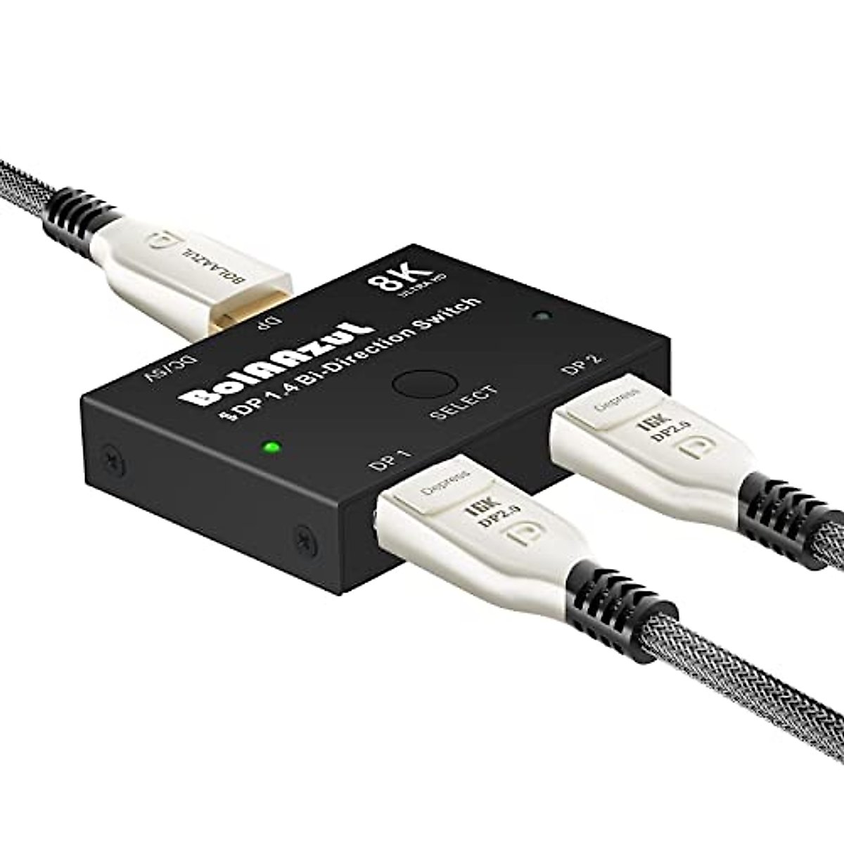 DisplayPort Splitter 8K DisplayPort Switch, BolAAzuL Bi-Directional Display Port Switcher Box 2 in 1 Out/DP 1.4 Splitter 1 in 2 Out for Dual Monitors - 8K@60Hz 4K@120Hz 2K@144Hz - for PC Computer