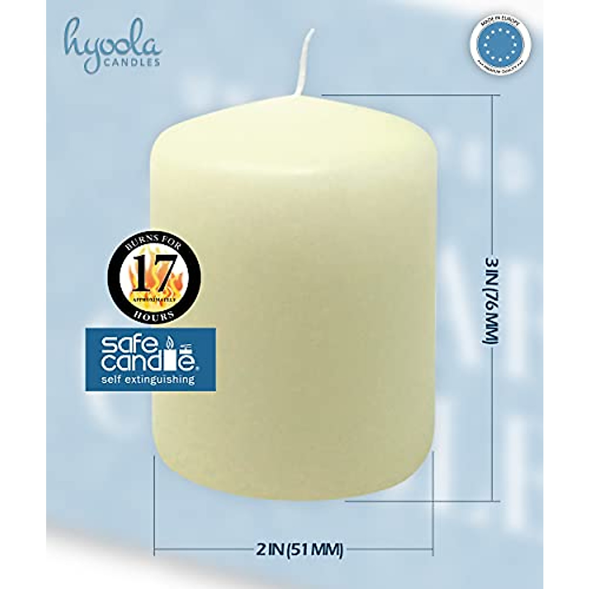 HYOOLA Ivory Pillar Candles 2x3 Inch - 24 Pack Unscented Bulk Pillar Candles - European Made