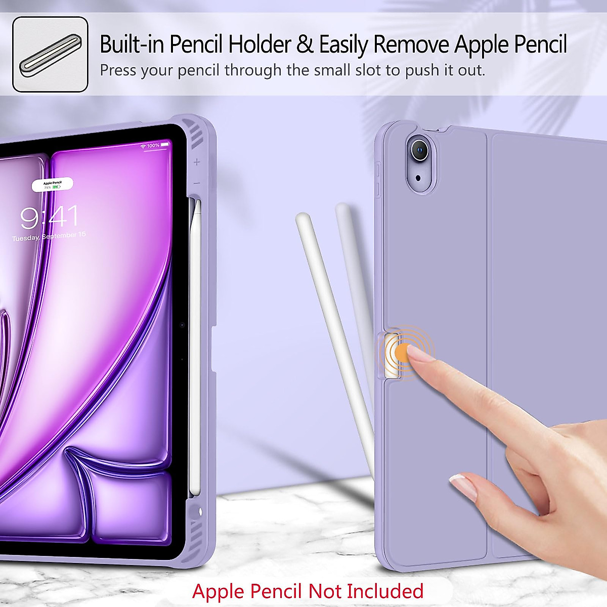 Fintie Keyboard Case for iPad Air 11-inch M2 (2024), iPad Air 5th Generation (2022) / iPad Air 4th Gen 10.9" - Soft TPU Back Cover w/Magnetically Detachable Bluetooth Keyboard, Lilac Purple