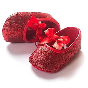 RVROVIC Baby Girl Moccasins Princess Sparkly Premium Lightweight Soft Sole Prewalker Toddler Shoes (L:12-18 Months, Red)