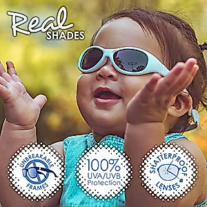 REAL SHADES Unbreakable Kids Sunglasses - 100% UV Protection and Shatterproof Lens with Adjustable Strap for Boys and Girls, Cherry Pink/Lime Green, Baby 0+