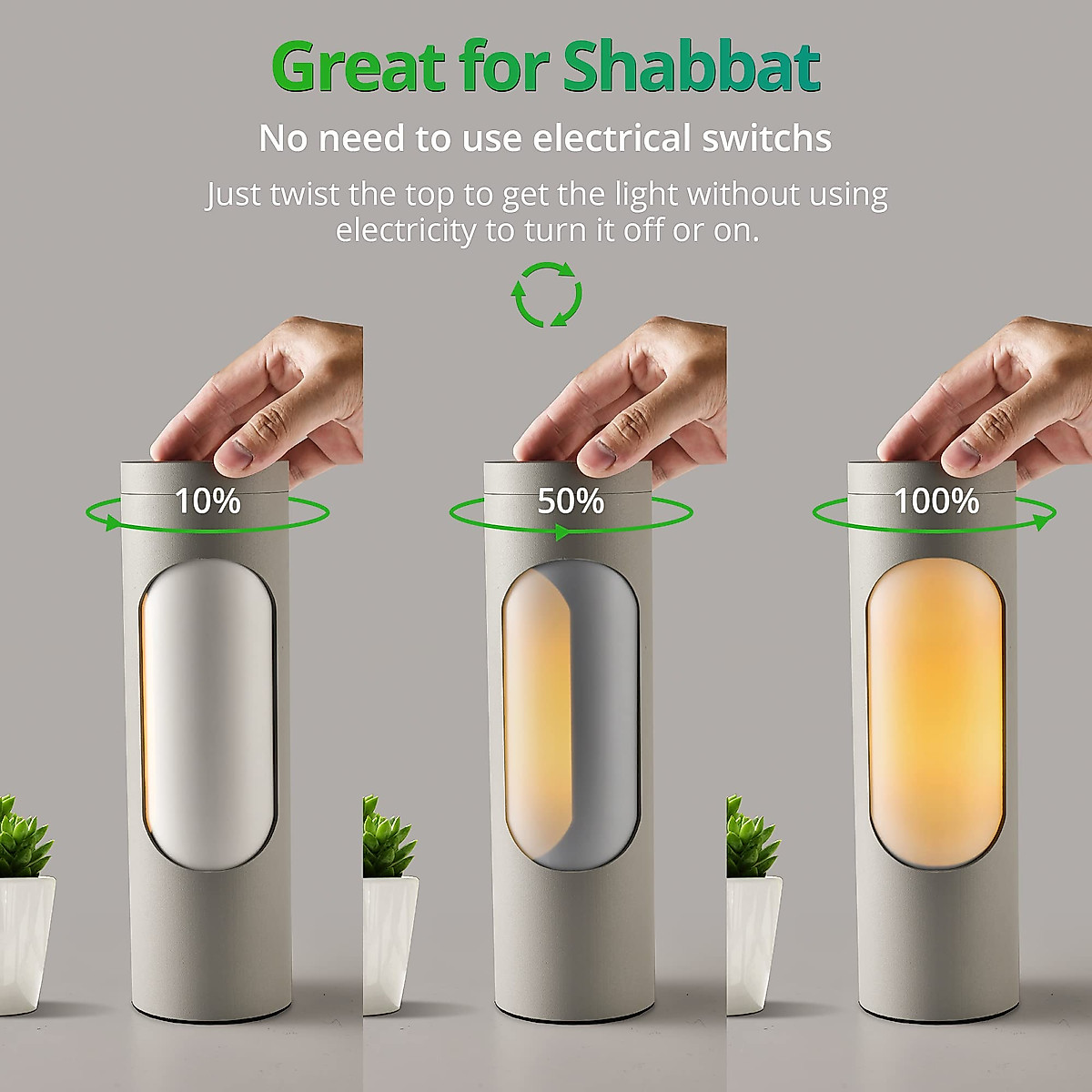 LEDIARY Kosher Lamp, Reading Lamp for Shabbos, Silver Table Lamps and Nightlight for Living Room Bedroom, T10 Bulb Included (4W Eqv 40W, 400LM, 3000K)