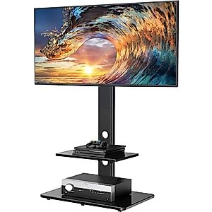 PERLESMITH Swivel Floor TV Stand/Base with Shelves for Most 32-75 inch LCD LED TVs - Universal TV Mount Stand Perfect for Corner & Bedroom, Height Adjustable & Cable Management, VESA 600x400mm