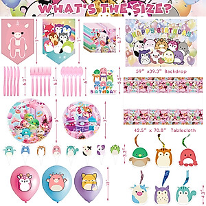 𝓢𝓺𝓾𝓲𝓼𝓱𝓶𝓪𝓵𝓵𝓸𝔀𝓼 Birthday Party Supplies - 151Pcs 𝓢𝓺𝓾𝓲𝓼𝓱𝓶𝓪𝓵𝓵𝓸𝔀𝓼 Birthday Decorations include Banner Tablecloth Backdrop Ballons Cupcake Cake Toppers Tableware Hanging Swirls