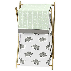 Sweet Jojo Designs Mint, Grey and White Baby Kid Clothes Laundry Hamper for Watercolor Elephant Safari Collection
