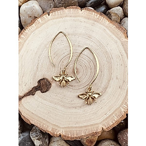 14k Gold Bee Dangle Earrings Sterling Silver
