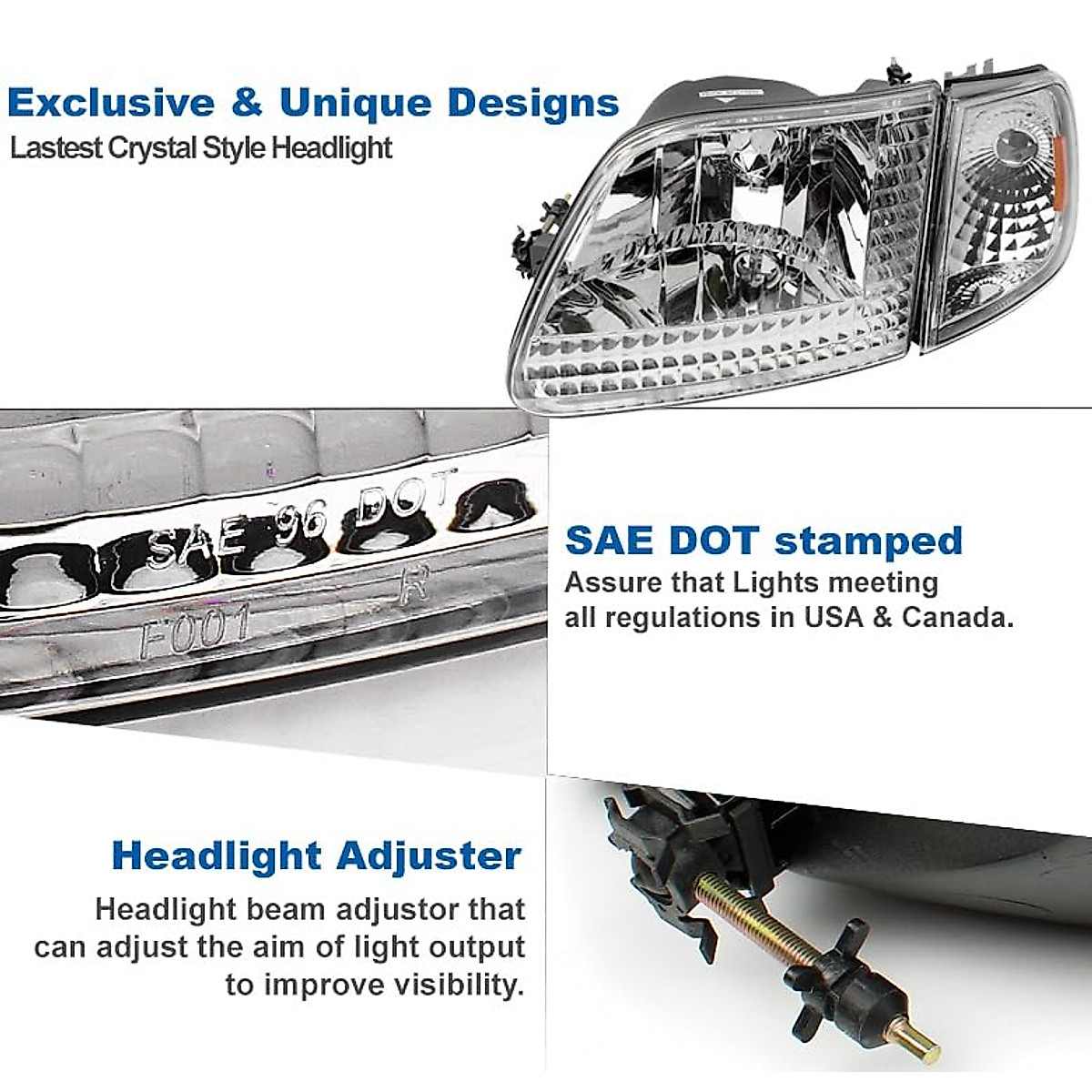 ZMAUTOPARTS Replacement Headlights with Corner Signal Lamps Chrome/Amber For 1997-2003 Ford F-150/1997-2002 Expedition
