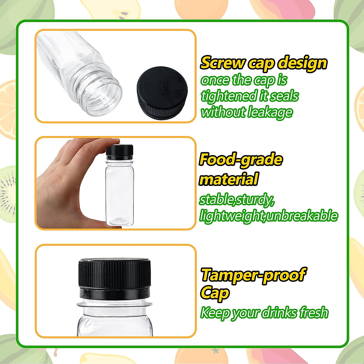 Haawooky 30PCS 2oz Small Plastic Shot Bottles with Caps,Reusable Clear Juice Containers,Empty Plastic Containers with 10 Funnels for Ginger Shots,Liquids,Beverages