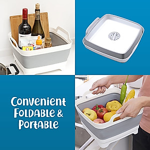 Home Spirit Collapsible Sink, Portable Dish Pan, Wash Basin Tub for Dish, Fruits, Vegetables, Textiles, Cloths, Beverages, Integrated Handle, Plug and Strainer, 9L Capacity