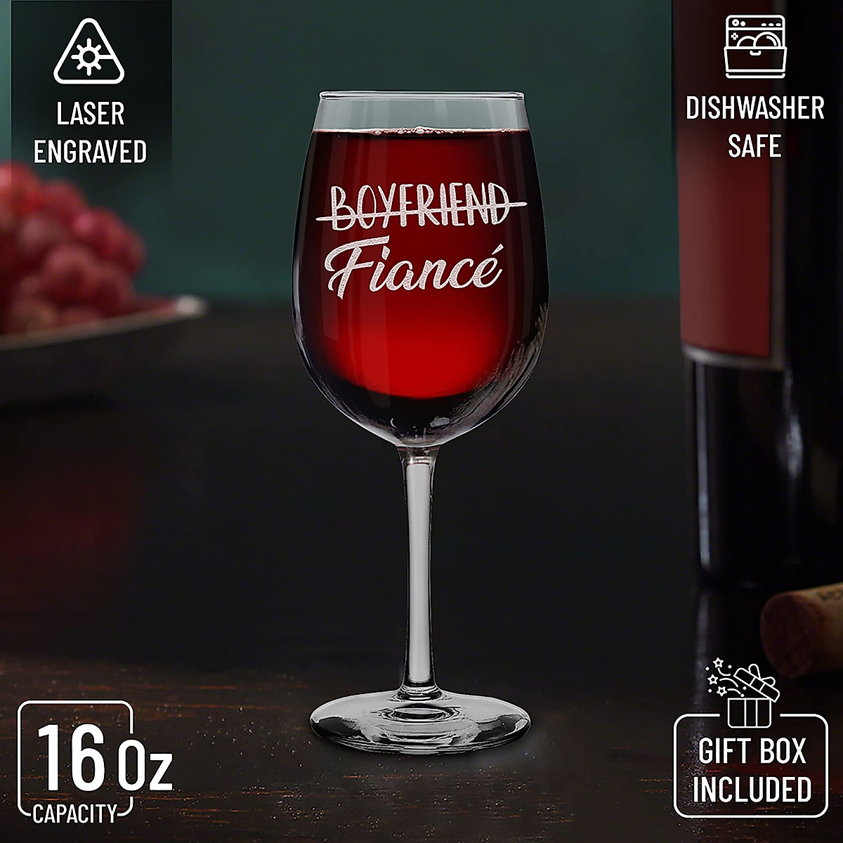 shop4ever® Boyfriend to Fiance & Girlfriend to Fiancee Couples Gift Set of 2 Engraved Stemmed Wine Glasses His & Hers Engagement Gift