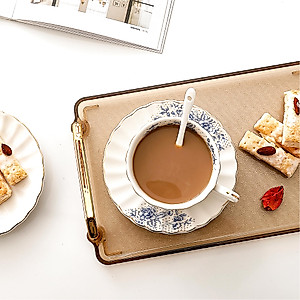 Generic Bloosnow 8oz Blue Rose Coffee Cup with Saucer,Blue Flora Porcelain Coffee Tea Cup,Gift Cappuccino Cup and Saucer, Large, HFB0002A