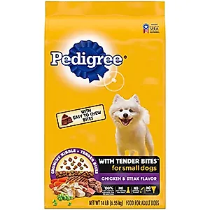 Pedigree with Tender Bites for Small Dogs Adult Dry Dog Food, Chicken and Steak Flavor, 14 lb. Bag