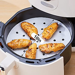 PARACITY 100pcs Air Fryer Parchment Paper Liners, 10in Parchment Paper Sheets, Steamer Liner with Double Layer Vegetable Silicone Oil Design, Non-Stick, Waterproof, Heat Resistant 446℉, Oven,Microwave