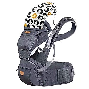 JooBebe Baby Hip Seat Carrier - 6 in 1 Front Back Breathable Polyester Ergonomic Hipseat Infant Backpack Carrier with Adjustable Straps Detachable Hood for Newborn 4 to 36 Months,4 Season/Gray