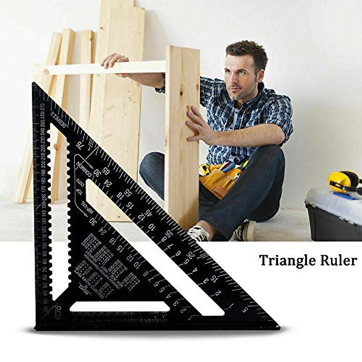 SENRISE Aluminum Alloy Triangle Ruler, 7" Triangle Protractor Roofing Square Scale High Precision Measuring Tool for Engineer Carpenter