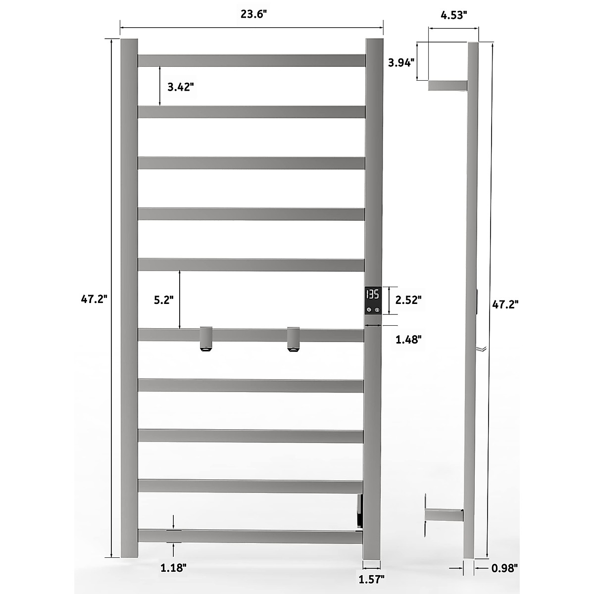 Topdattion Electric Towel Warmer | Super Thin | with Timer & Temperature Multi-Level Adjustments | Hardwired & Plug-in | Fast Heating | 10 Bar Brushed Finish