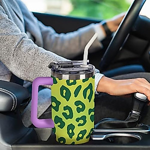 Leopard Pattern Cheetah Insulated Tumbler with Lid And Straw Stainless Steel Travel Coffee Mug 40oz Violet-style