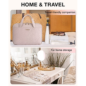 BAGSMART Travel Jewelry Organizer Case,Hanging Roll Jewelry Bag for Travel with Pockets,Large Capacity Jewelry Roll Bag for Rings,Necklaces,Earrings,Bracelets,Bracelets,Portable Travel Essentials,Pink