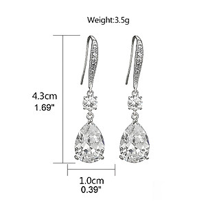 Deerllia Drop Dangle Earrings for Women, Pear Cut Cubic Zirconia Long Teardrop Wedding Bridal Earrings, Silver Gold Plated Copper Brass Micro CZ Jewelry Gifts