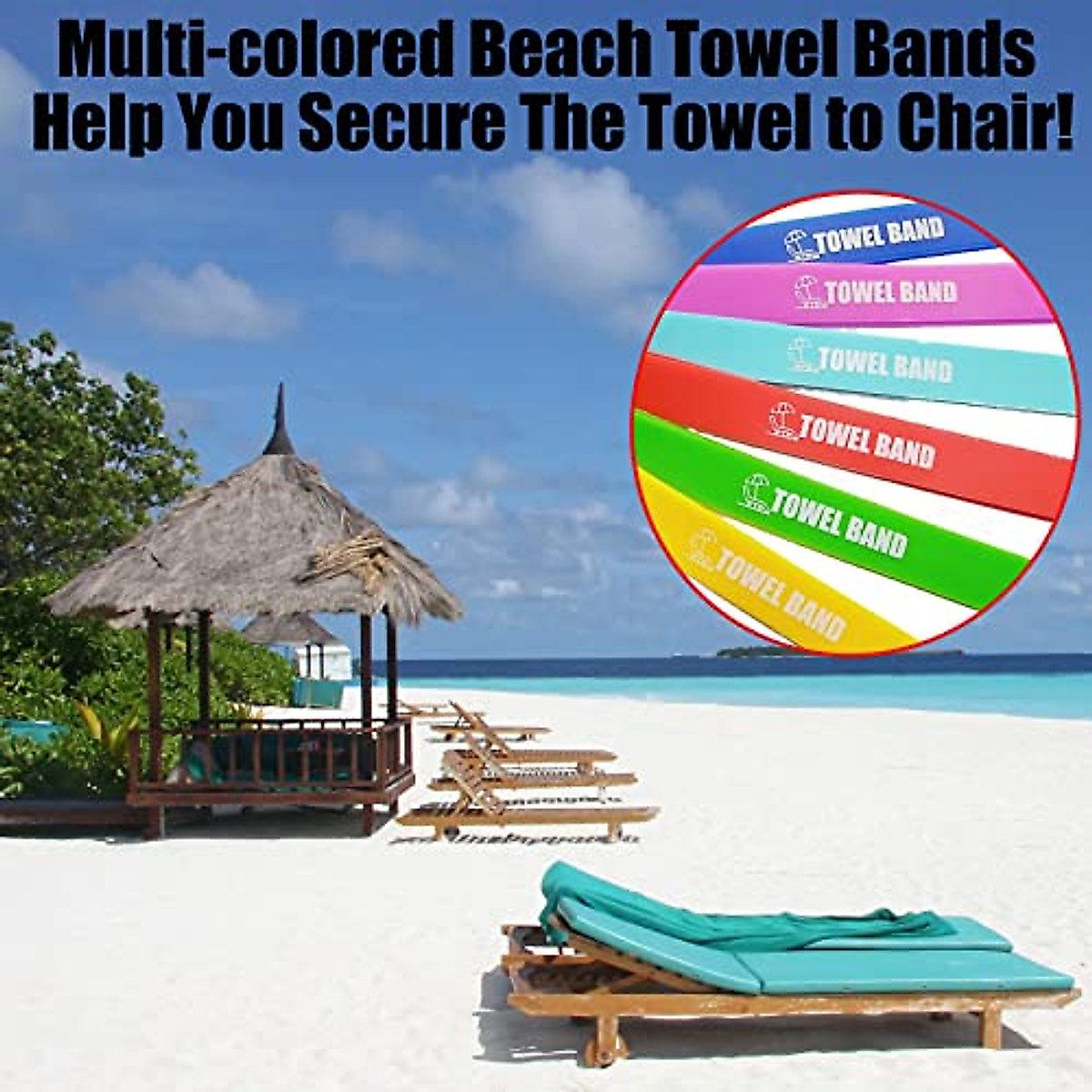 FRYPLS Beach Towel Bands,Durable UV-Resistant Silicone Towel Holder Clips Accessories for Summer Vacation,Suitable for Most Size of Chairs,Not Easy to Break(6 Pack)